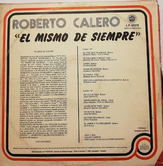 Disco de Vinilo Roberto Calero - El Mismo De Siempre | El Surco Ecuador