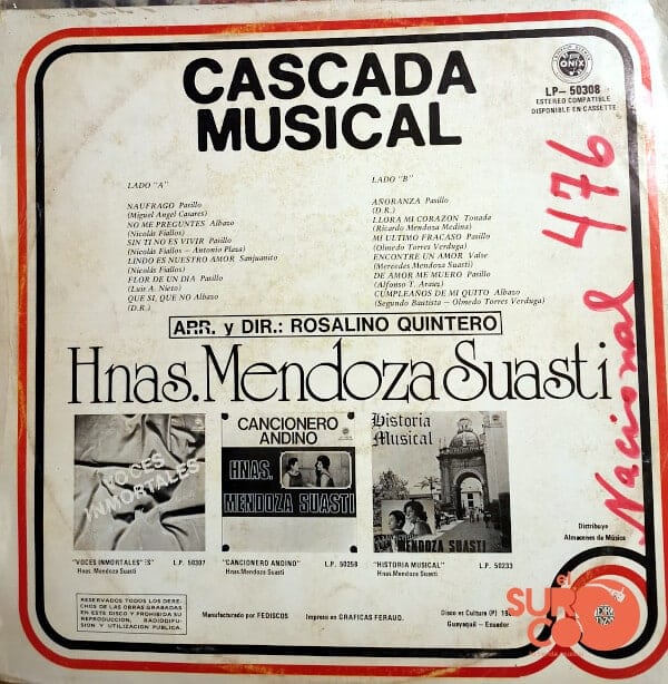 Disco de Vinilo de Hermanas Mendoza Suasti - Cascada Musical Vinyl Record