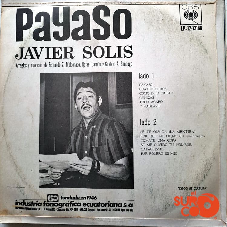 Disco de Vinilo Javier Solís - Payaso | El Surco Ecuador